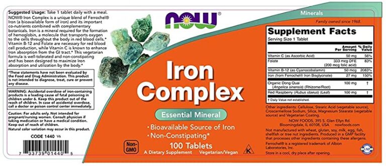 NOW Iron Complex 100 Tabletas ( Hierro) – Súper Suplementos Deportivos