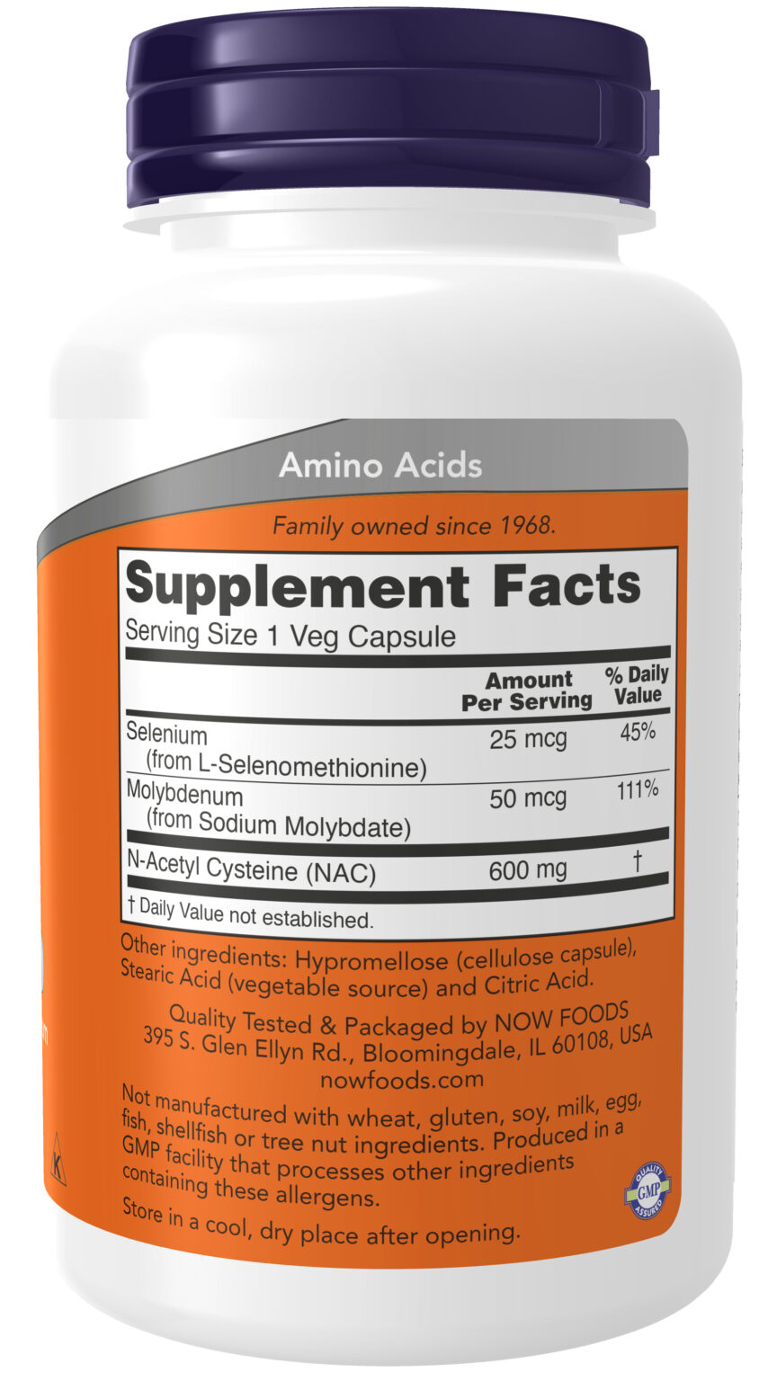 NOW NAC 600 mg. 100 cápsulas vegetales. (N-acetilcisteína) – Súper ...