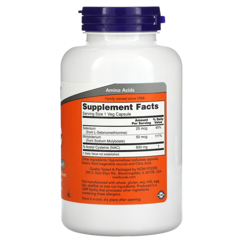 NOW NAC 600 mg. 250 Cápsulas Vegetales. (N-acetilcisteína) – Súper ...